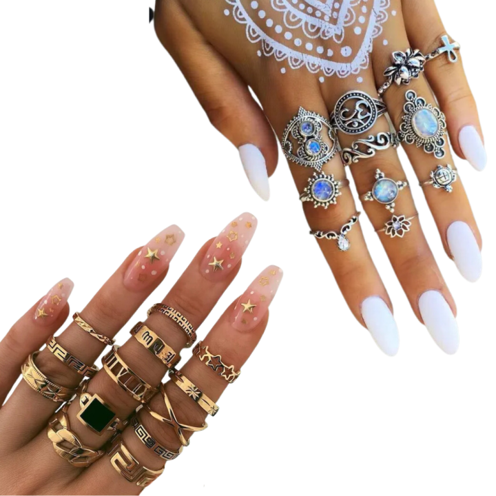 Vintage Knuckle Bohemian Ring Sets For Women Boho Crystal Stone ...