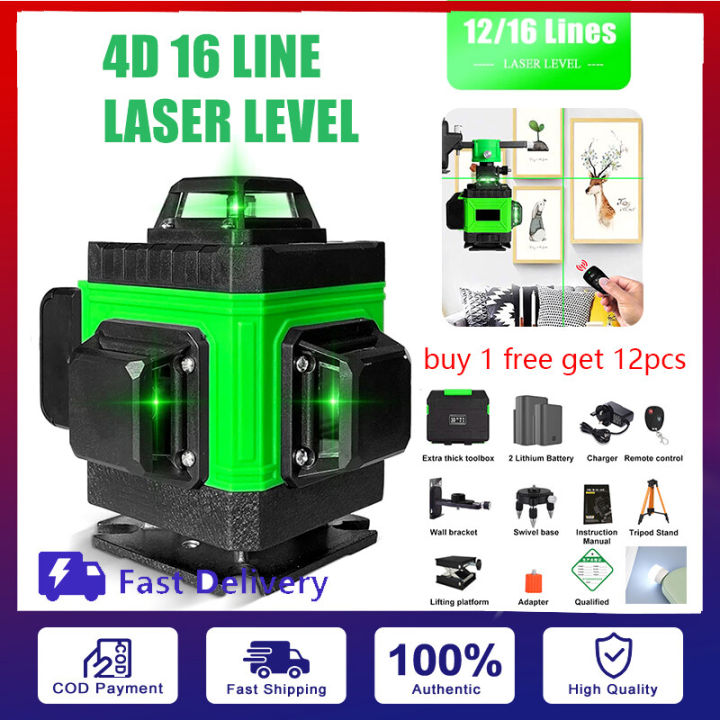 4D Laser Level 12/16 Line Green Light Laser Level Digital Self Leveling ...