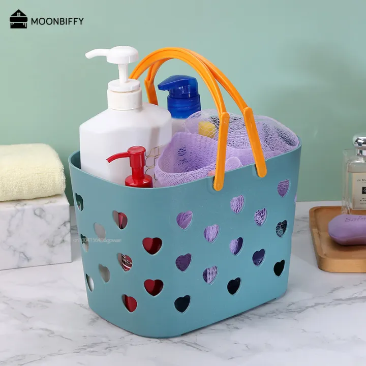 Portable Shower Caddy Tote Heart Shaped Hollow Plastic Storage Basket ...