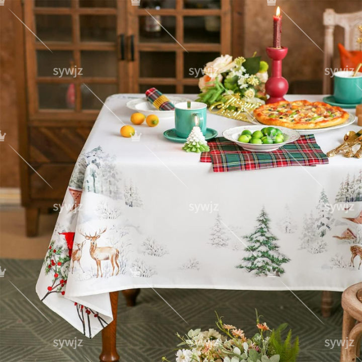Christmas New Year Printed Tablecloth Reindeer Tabletop Decoration ...