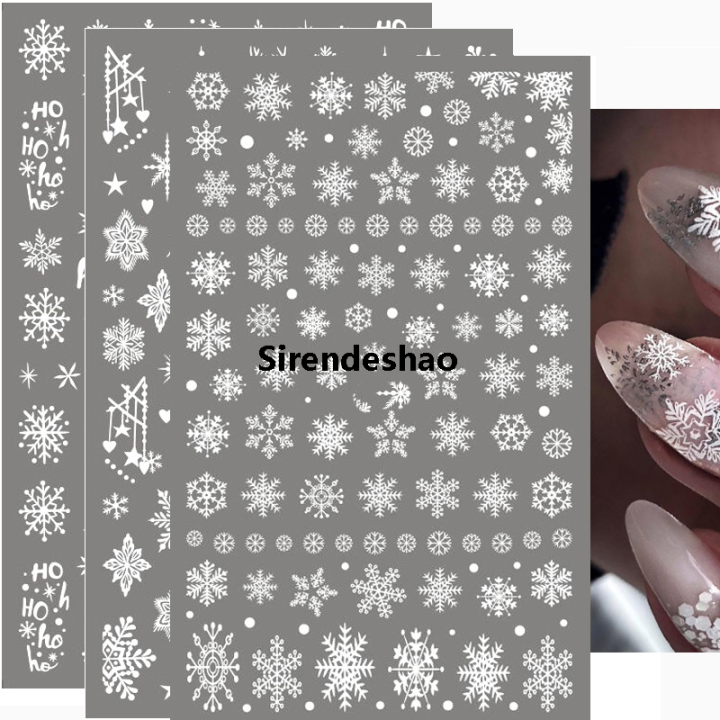 Sirendeshao 3D Nail Stickers Back Glue Nail Stickers Winter White ...