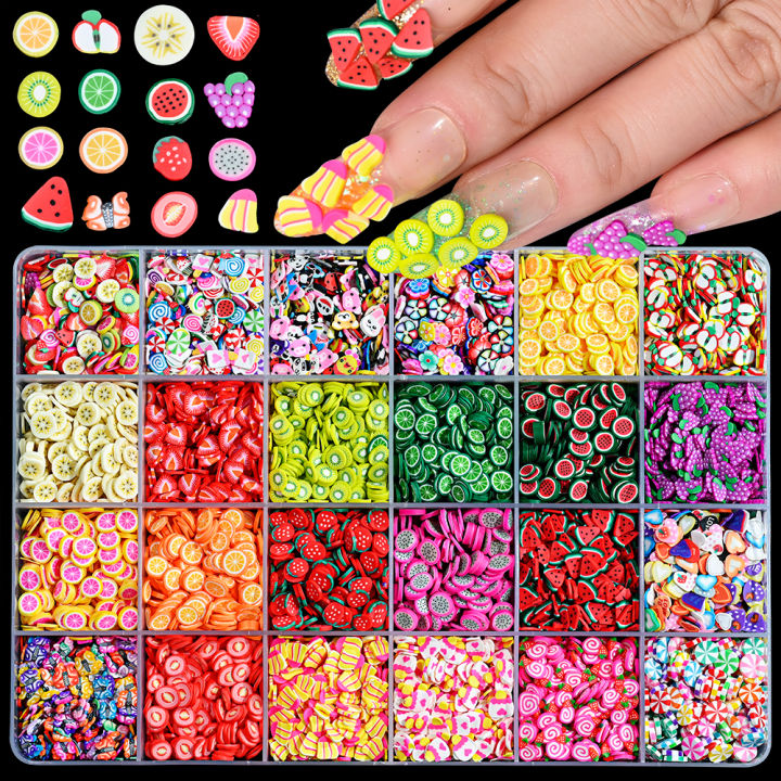 1000pcs Mixed 3D Fruit Slices Nail Charms Polymer Clay DIY Designs ...