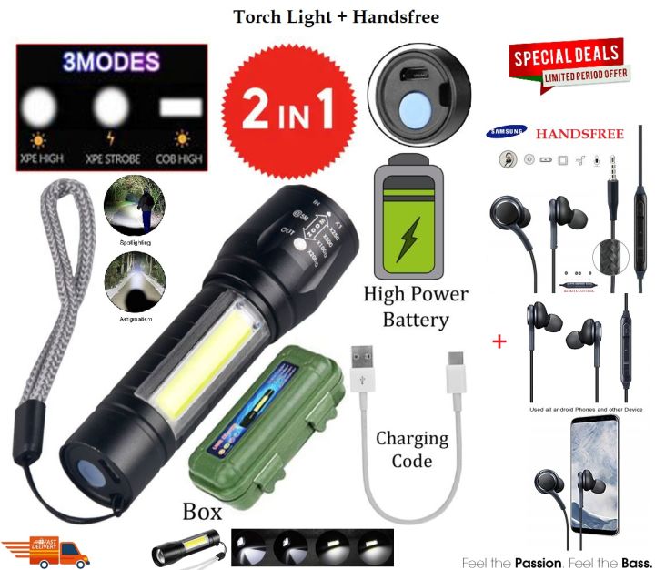 Touch light LED Flashlight 100 Meter and Handsfree / Camping Light and ...