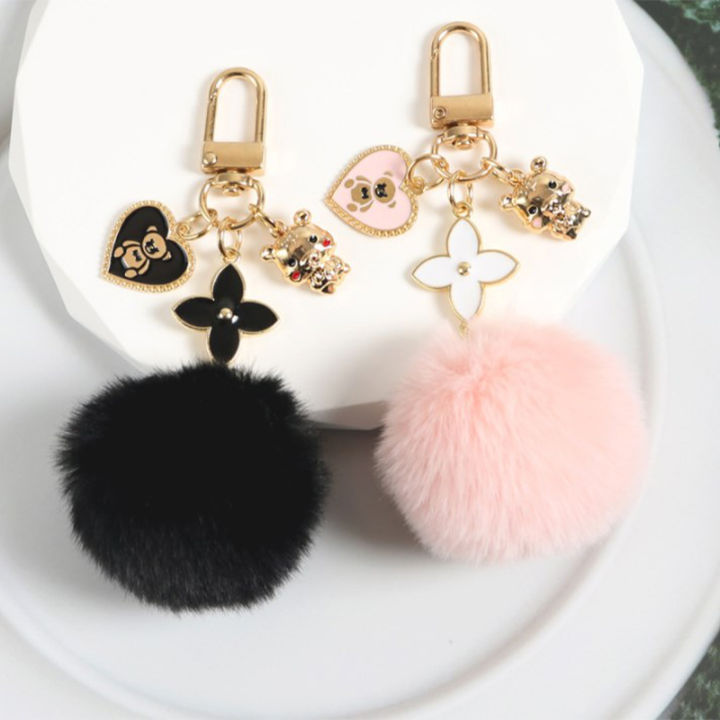 Kawaii Love Bear Fluffy Fur Plush Doll Keychains Women Girl Bags ...