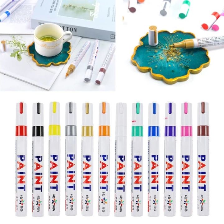 12 Colors Epoxy Resin Drawing Pen Gold Leafing Point Pen Marker Acrylic ...