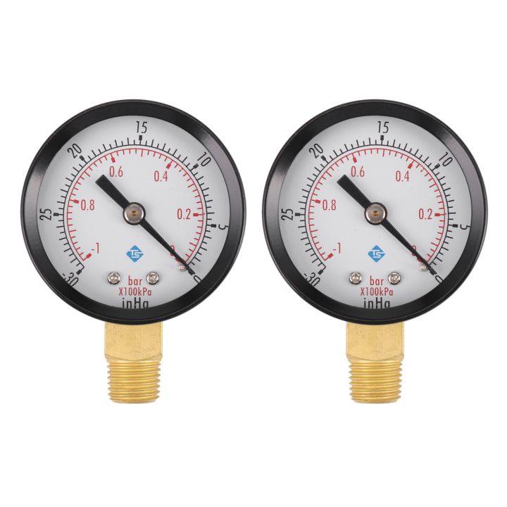 2X Pressure Gauge - 0 - -30InHg 0 - -1 Bar Mini Dial Air Pressure Gauge ...