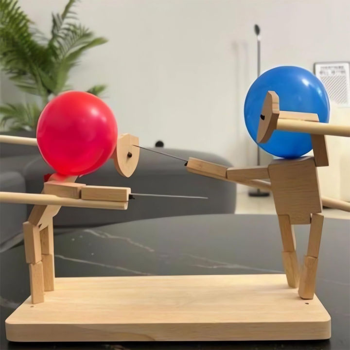 Balloon Bamboo Man Battle Handmade Wooden Fencing Puppets Fast-Paced ...
