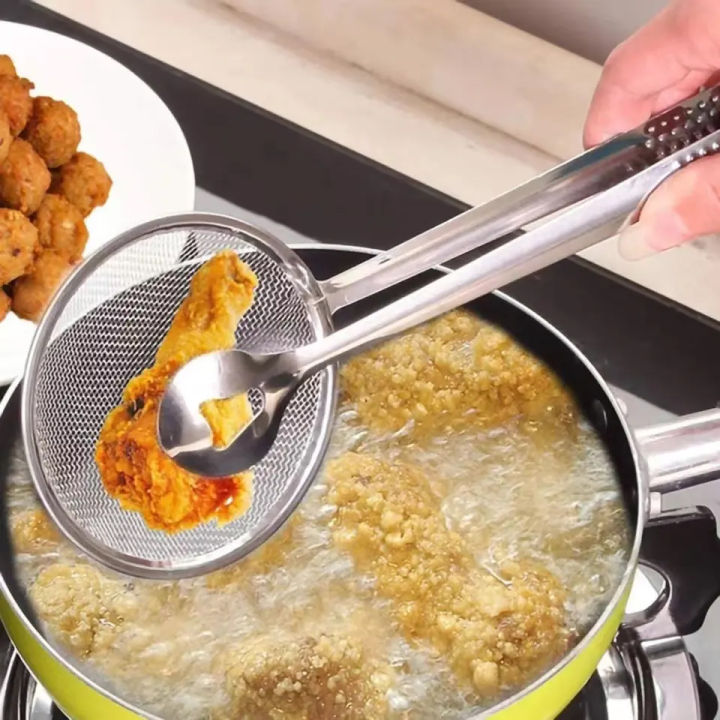 Stainless Steel Colander Deep Frying Tongs Strainer Oil Fried Food ...