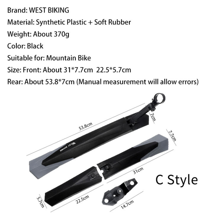 WEST BIKING MTB Bicycle Fenders Cycling Front Rear Mudguard Wings For ...