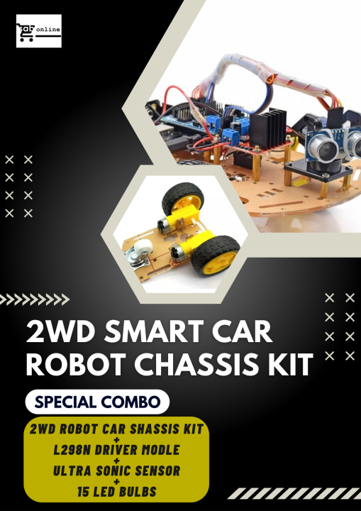 Arduino Robot Car Kit 2wd Driver Module L298n Ultrasonic Sensor