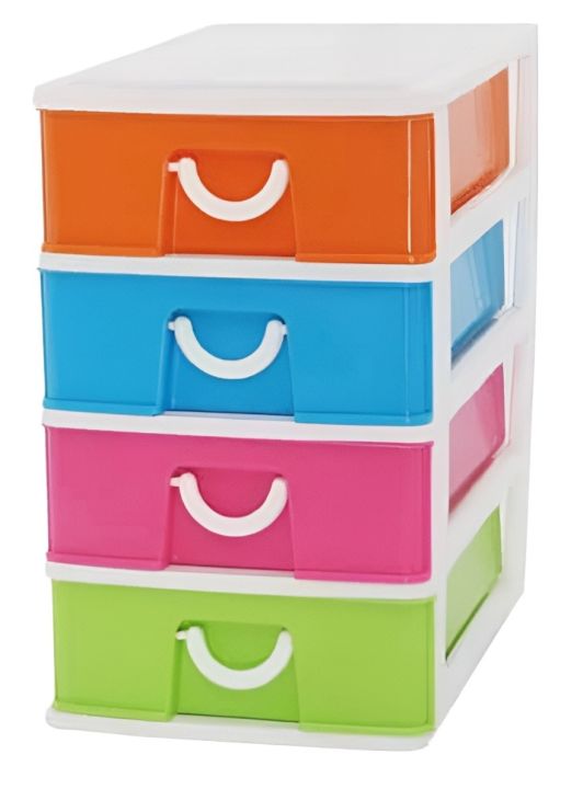 4-Drawer Table Top Storage Box - Multipurpose Plastic Drawer for ...