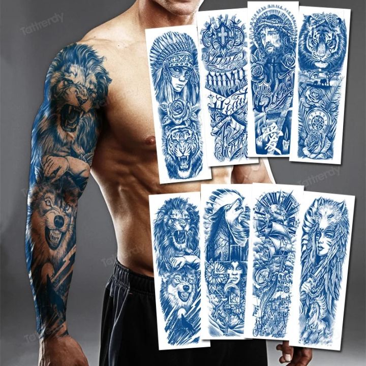 Full Arm Sleeve Temporary Tattoos Juice Ink Lasting Semi Permanent Body ...