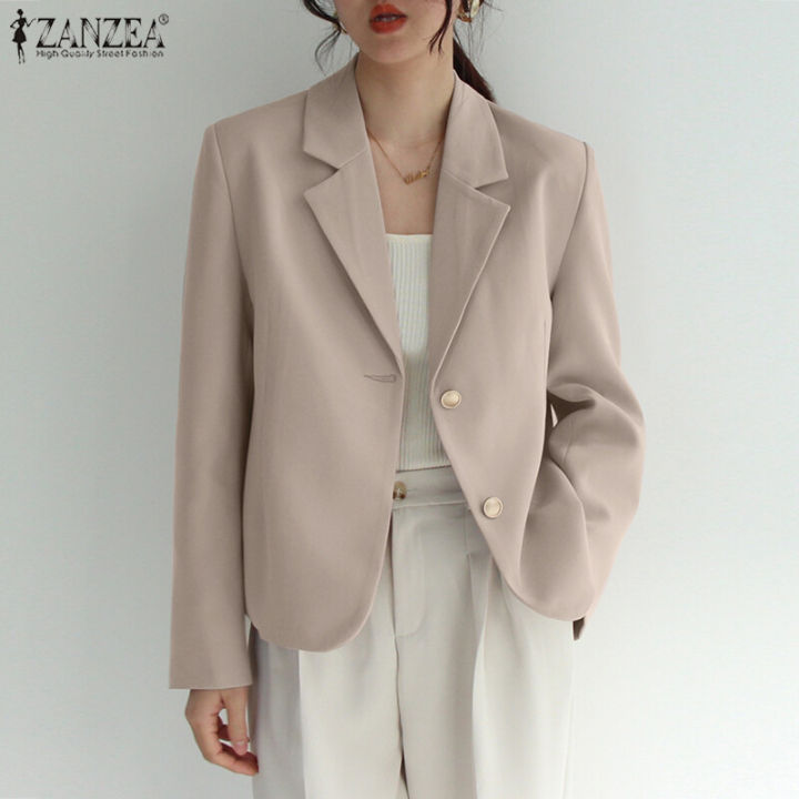 Fancystyle ZANZEA Korean Style Women's Formal Casual Single-Breasted Solid Blazer Office Work ...