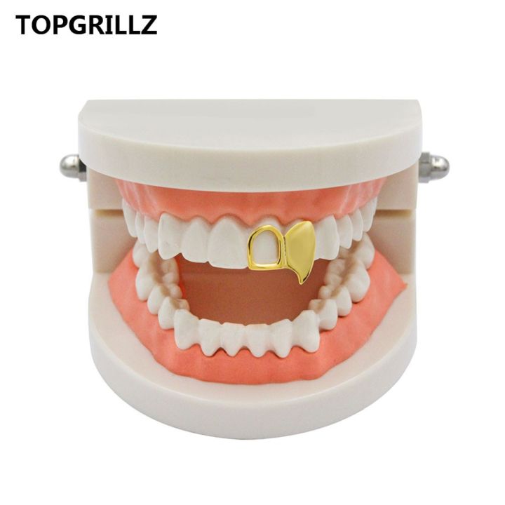 TOPGRILLZ Double Cap Fang Grillz Yellow Golden Color Plated Canine ...
