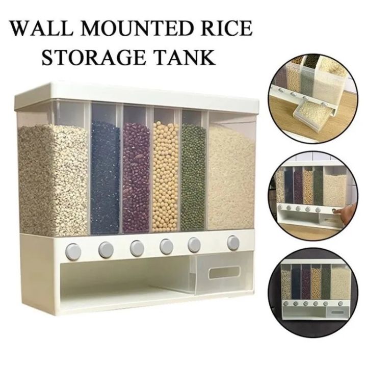 6 IN 1 Multiple Serial Dispenser,Wall Mounted Rice Separate Bucket ...