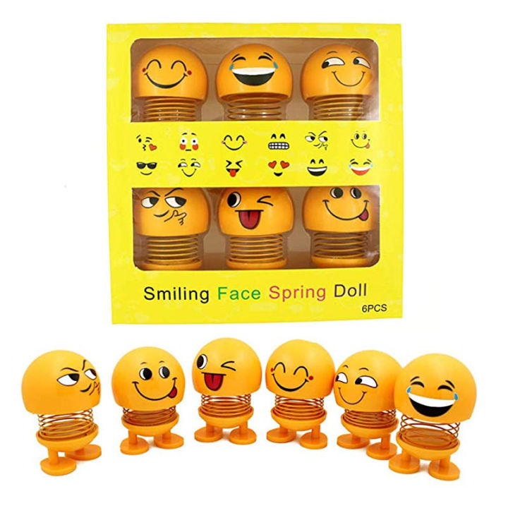 6PCS Emoji Face Spring Doll Emoji Shaking Head Smiley Dancing Toys ...
