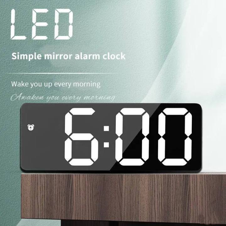 LED Mirror Table Clock Digital Alarm Snooze Display Time Desktop ...