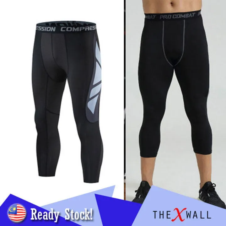 Men Cropped Compression 3/4 Capri Pants Basketball Football Tights ...