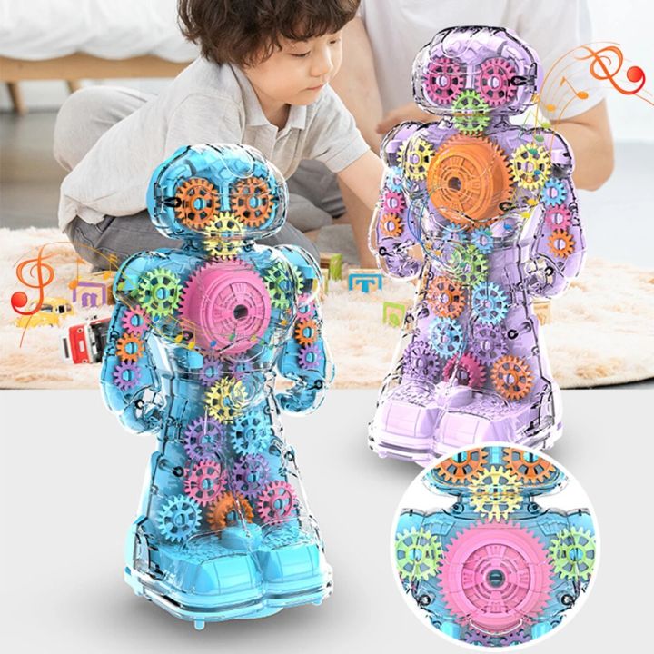 High Quality QP Children Electric Transparent Gear Robot Toy With Light ...