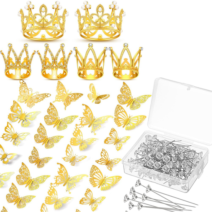 (GGBR)-166 Pcs Crown Decor for Flower Bouquet with 6 Crown Cake Topper ...