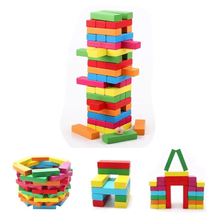 Wooden Color Number Jenga Stacking Block Tumbling Tower Toy Mainan Blok ...