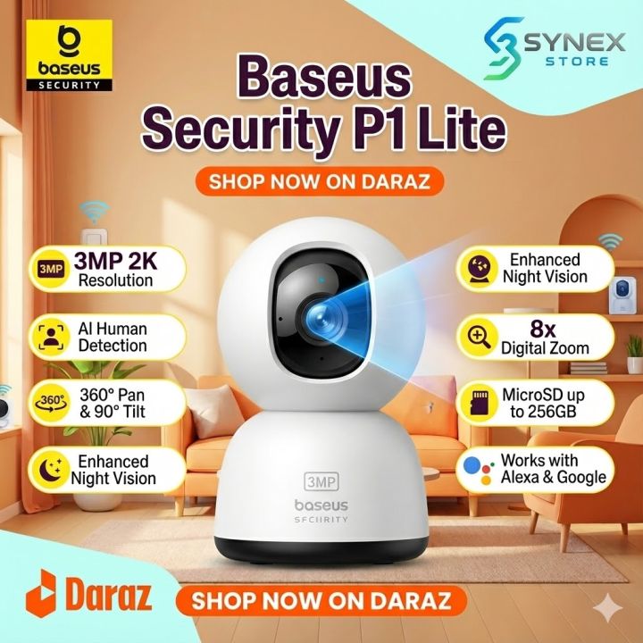 Baseus Security CCTV P1 Lite 3MP Wi-Fi Indoor cctv Camera, AI Detection ...