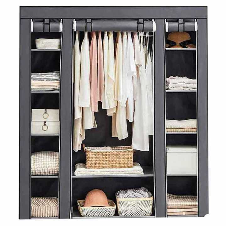 3 Door Fabric Folding Wardrobe / 3 Door Fabric Storage Wardrobe | Daraz.lk