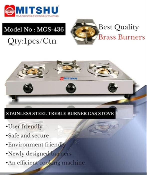 Gas Cooker Stainless Steel MGS888 Steel Burner Stand Indian 3 burners ...