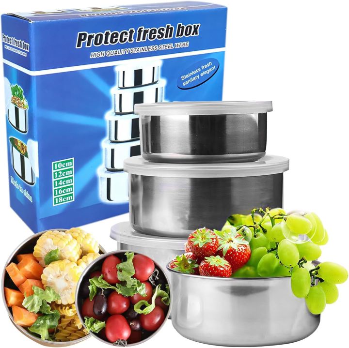 5-Piece Fresh Box Set - Stainless Steel Food Storage Containers for Fresh and Convenient Food ...