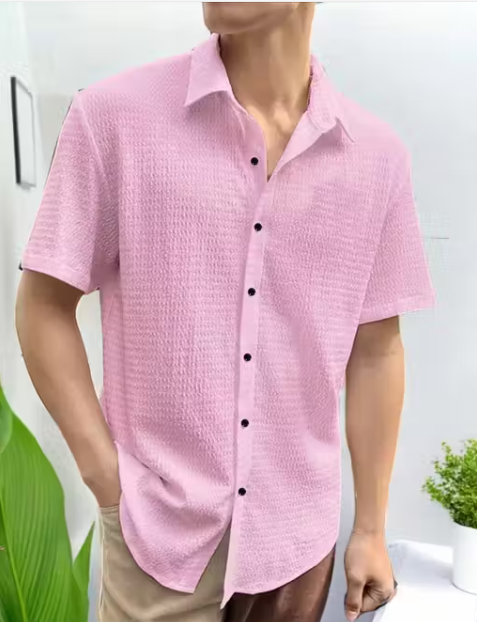 Men’s Premium Popcorn Fabric Short Sleeve Shirt Casual Summer ...