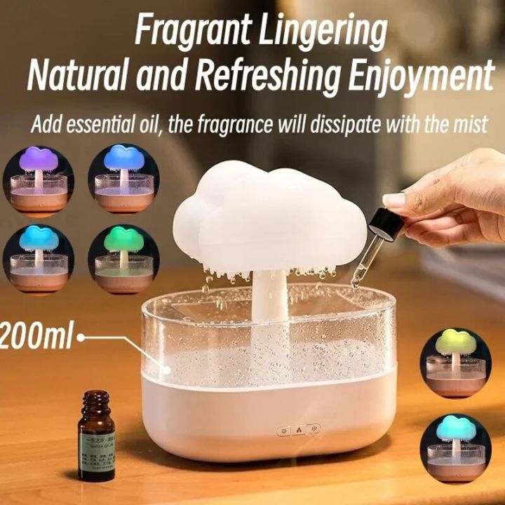 200ml Rain Cloud Air Humidifier RGB Night Light Mushroom Rain Aroma ...