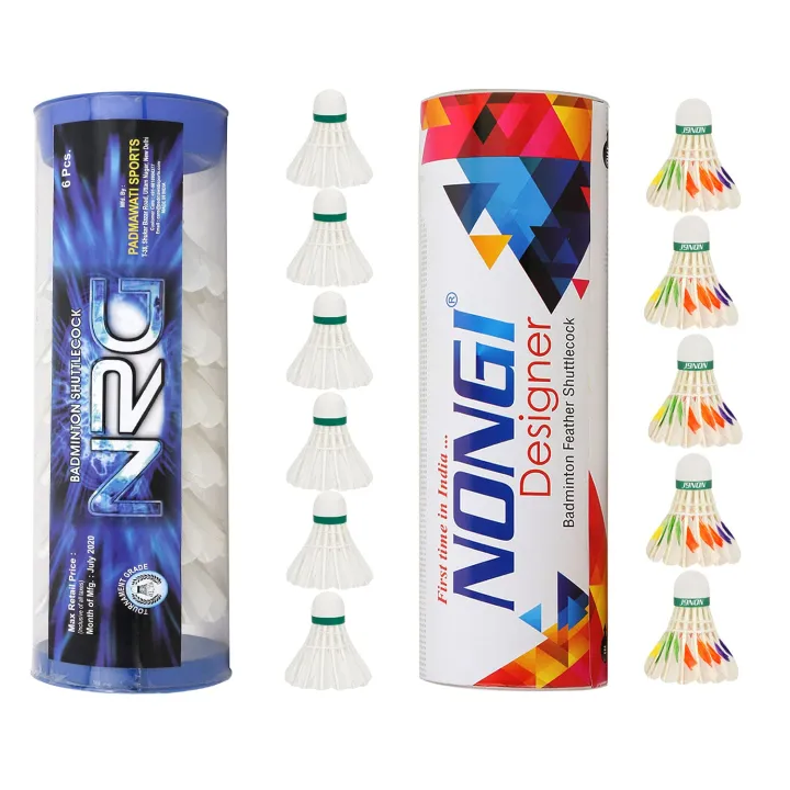 NONGI Combo Shuttle Pack of 11 Shuttlecocks NRG (6 White Feather ...