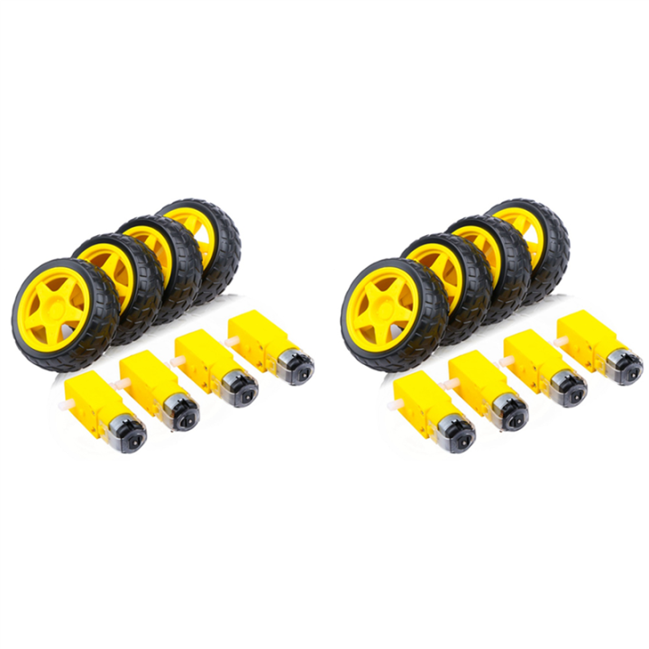 8PCS DC Electric Motor + Plastic TT Motor Tire Wheel Dual Shaft Gear ...