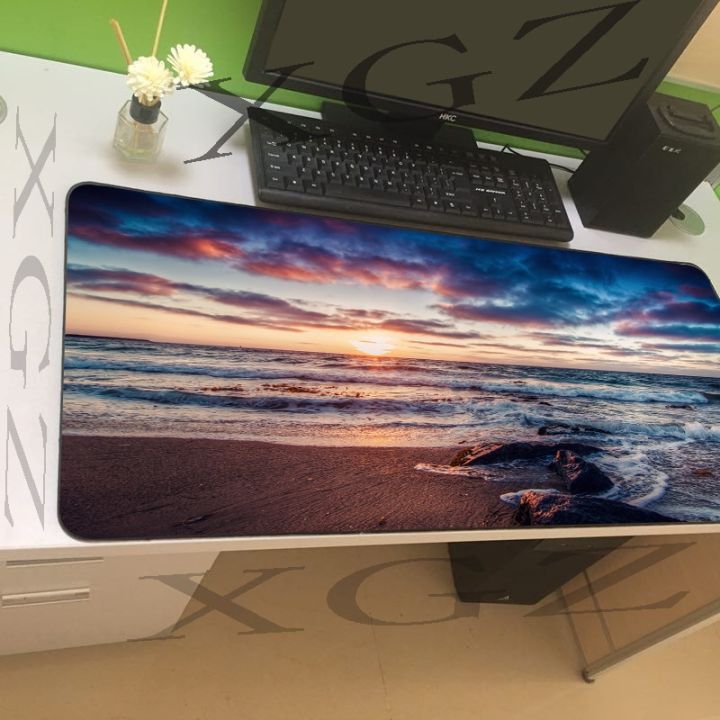 Mat Sunset Desk Game Slip Computer Office Large Lock-Edge Beach Custom ...
