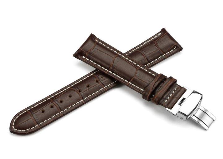 20mm Calf Leather Strap Tan Stitched Replacement Watch Band Metal ...