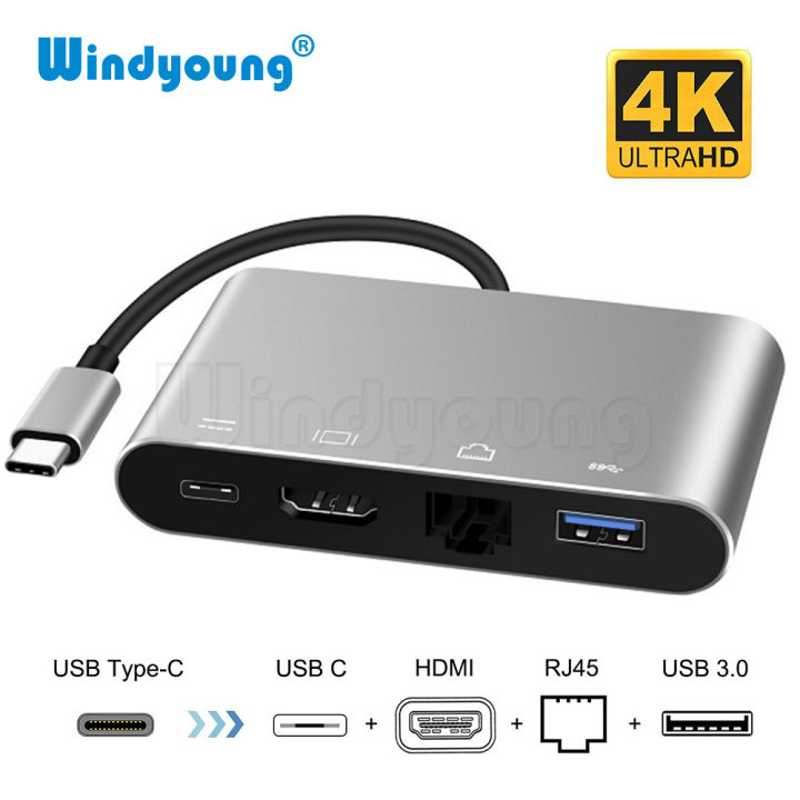 4 in 1 USB Type-C to HDMI 4K+ RJ45 Gigabit Ethernet Network + Type-C PD ...