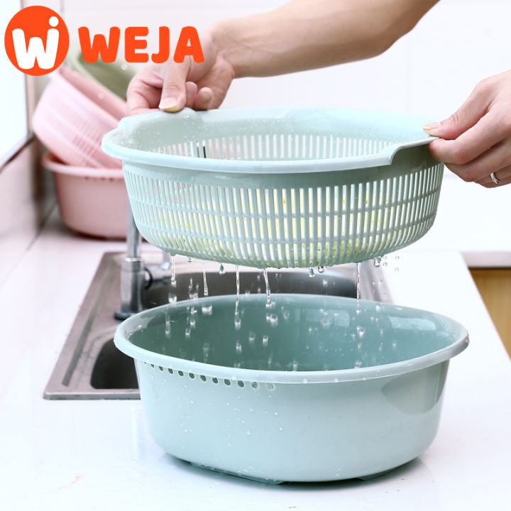 Double-layer vegetable basket large drip basket kitchen plastic hollow ...
