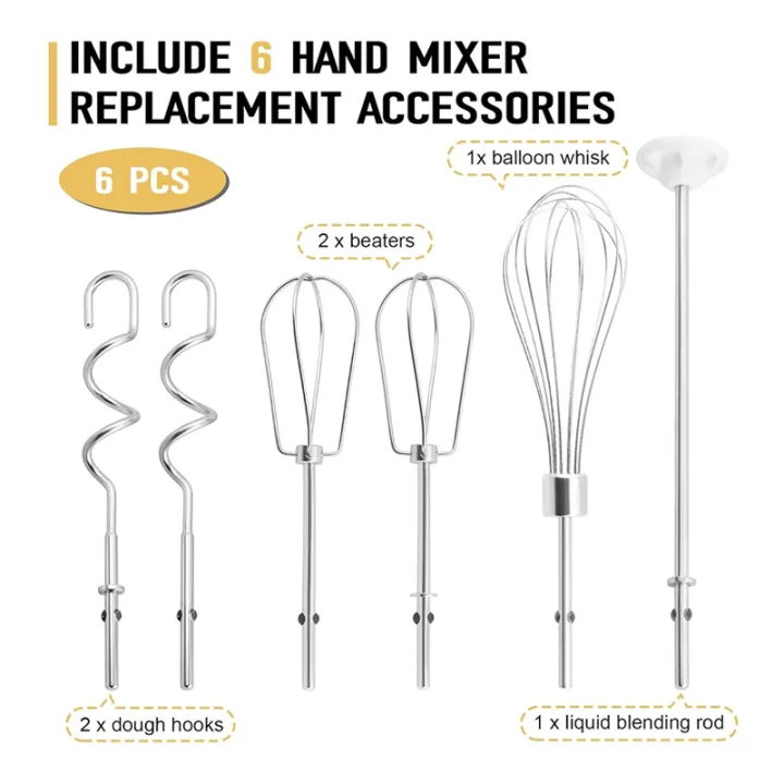 Hand Mixer Attachments Beater,Whisk,Blending Rod and Dough Hooks ...