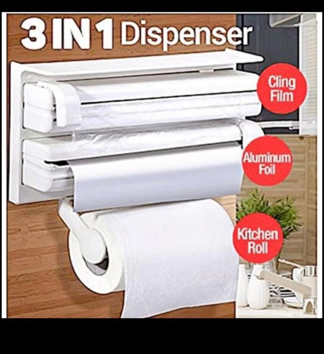 Kitchen Wrap Shelf Plastic Wrap Frame Triple Foil Paper Dispenser ...