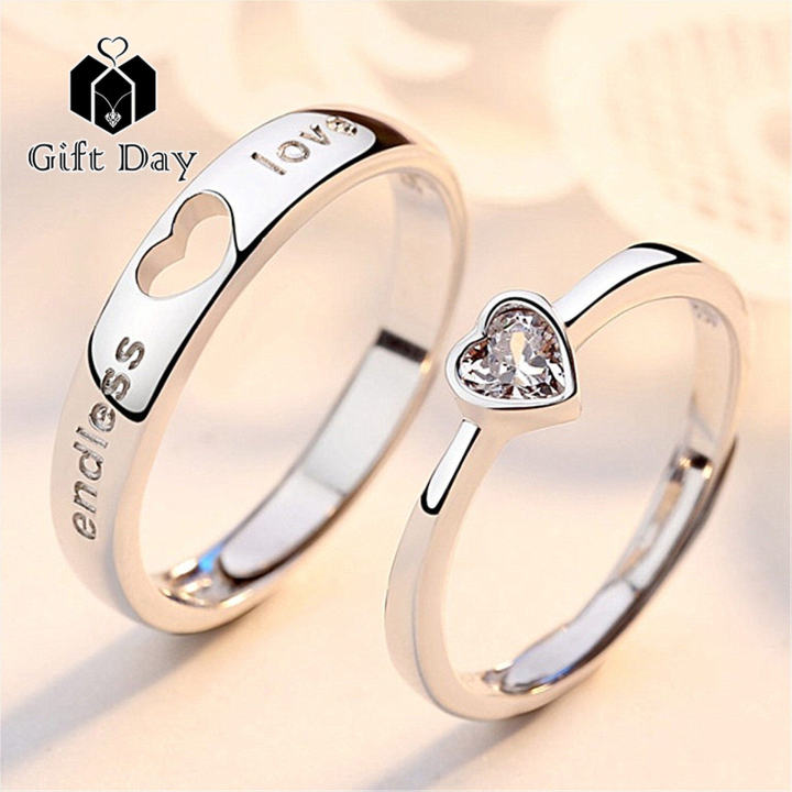 【Gift Day】2pcs 925 Silver Couple Ring Crystal Diamond Couple Wedding ...