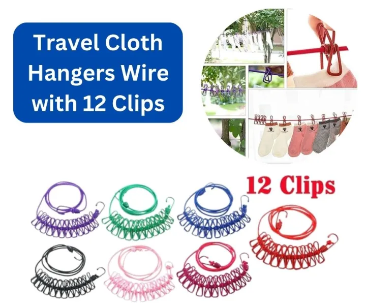 Travel cloth hangers wire clip, Cloth Drying Clip Rope with Hooks Rope ...