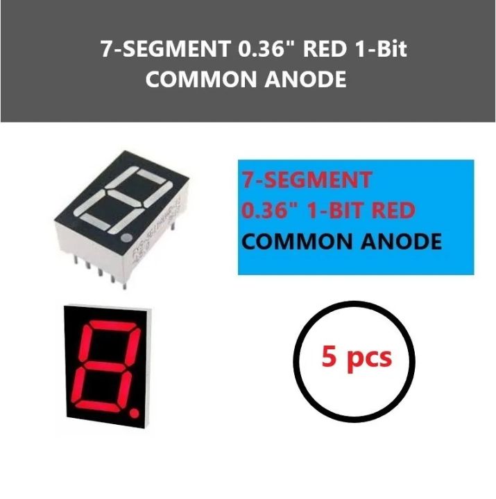 5pcs of 7-Segment Common Anode 0.36" 1 Digit Red Display | Daraz.lk