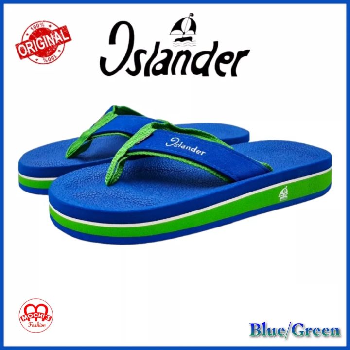 Islander Men's 'Blue/Green' non-slip rubber soles colored Slippers 100% ...