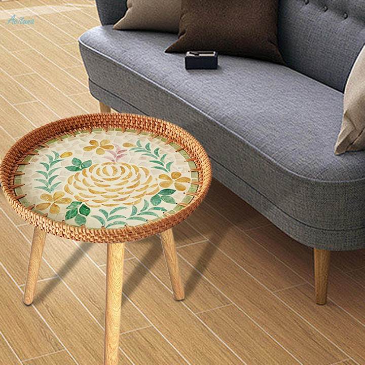 End Table Bedside Table Rattan Side Table for Balcony Room Peony 40cm ...