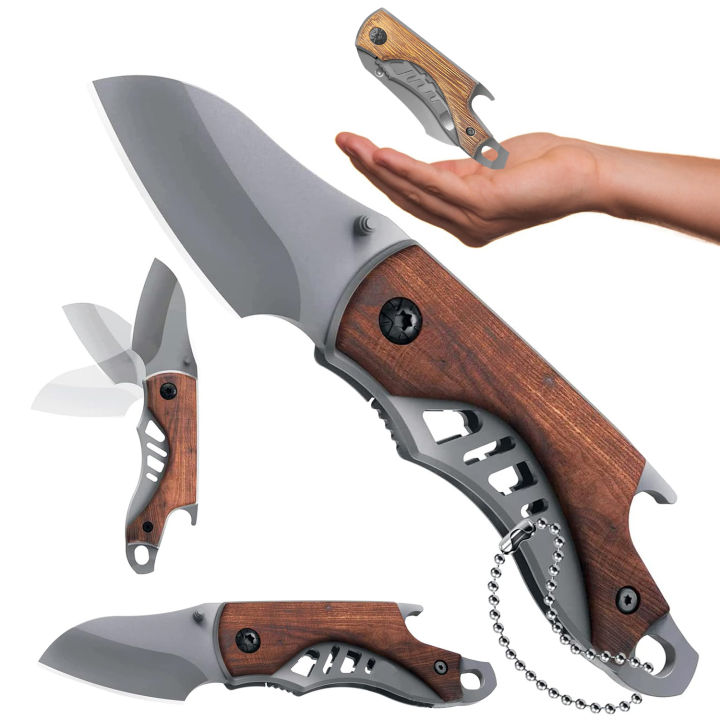 Portable Folding Buck Knife Compact Wooden Handle Pocket Knife Tactical ...
