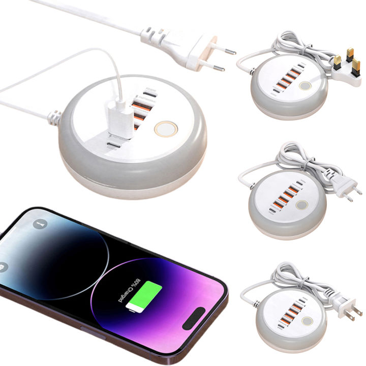 PD20W Multi Port Socket with LED 2 Type-C+4 USB Quick Mobile Phone ...