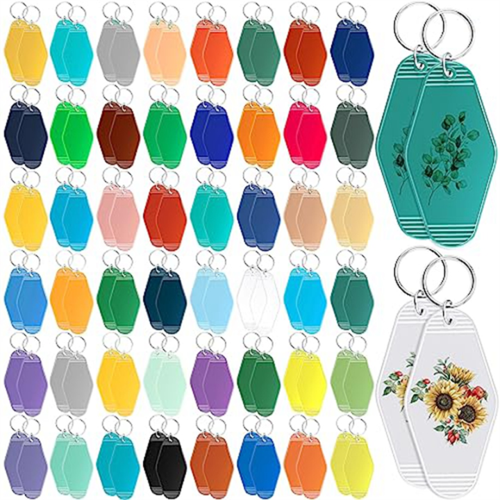 100 Pcs 50 Colors Sublimation Vintage Hotel Keychain Rhombus Hotel Key ...