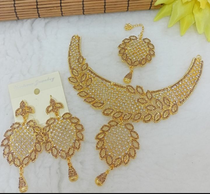 Golden Crystal Girls Jewellery Set For Women Trendy Fashion ...