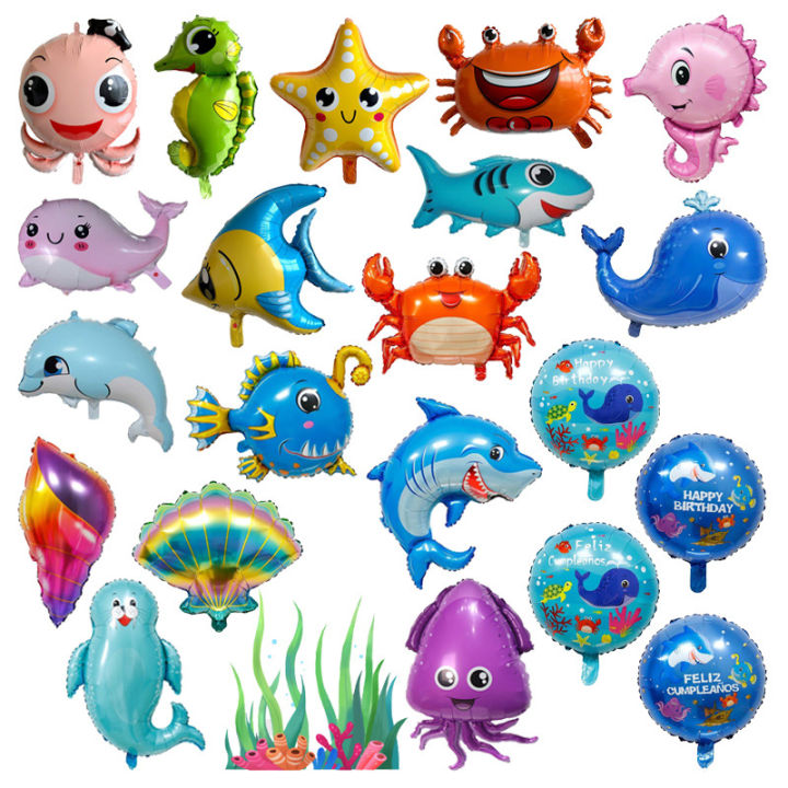 HOT Large sea animals Foil Balloons shark fish Helium Baby Shower ...