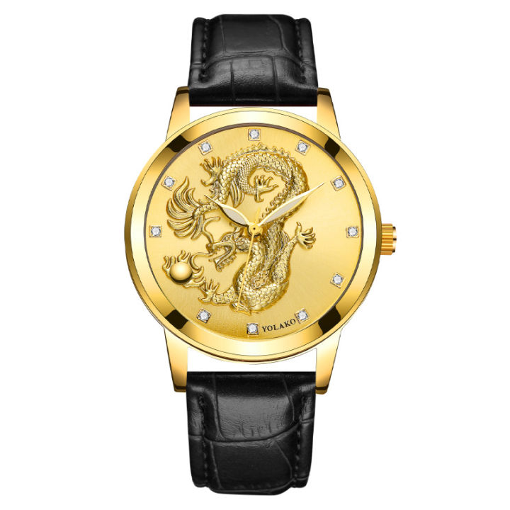 Chinese Style Fashion Diamond Waterproof Gold Dragon Pattern Men's ...